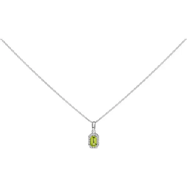 HAUS OF BRILLIANCE 10k White Gold Gemstone And Diamond Pendant Necklace - Green Peridot | White